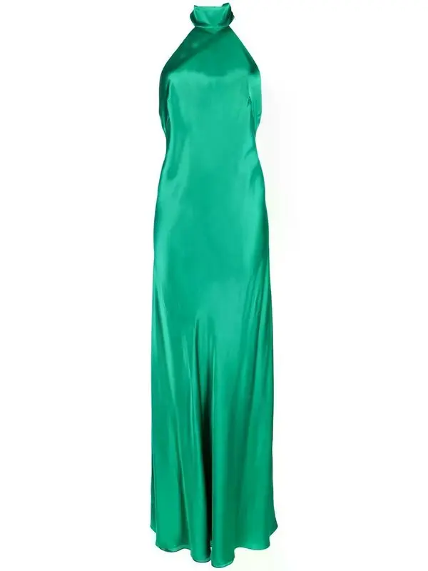 Michelle Mason Backless Halter-neck Tie Gown - Green
