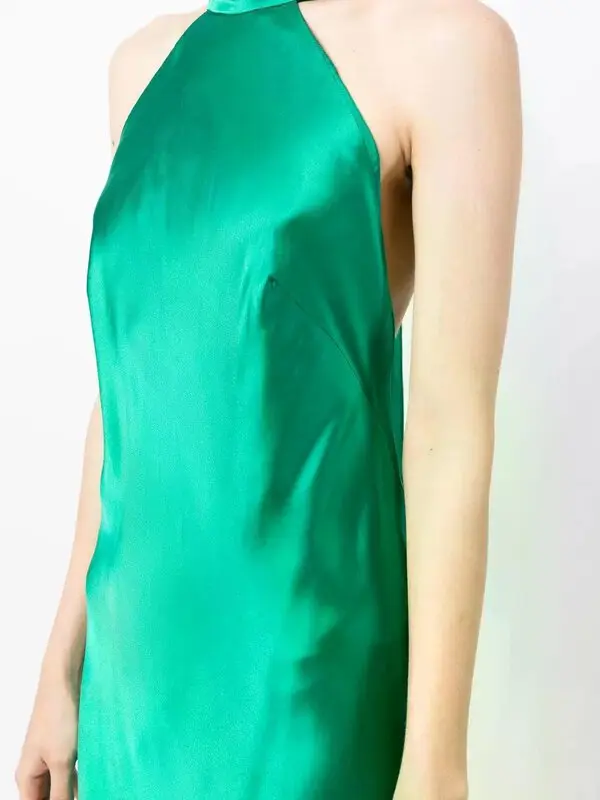 Michelle Mason Silk Satin Backless Halterneck Gown - Green