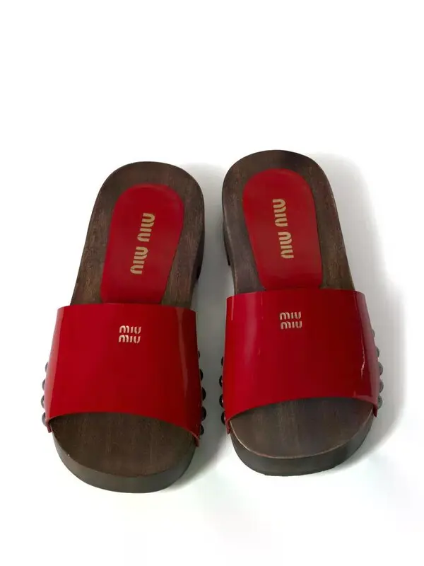 Miu Miu Leather Slides - Red