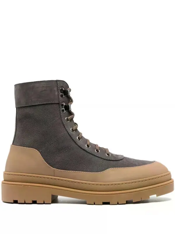 Brunello Cucinelli Lace-up Leather Boots - Grey