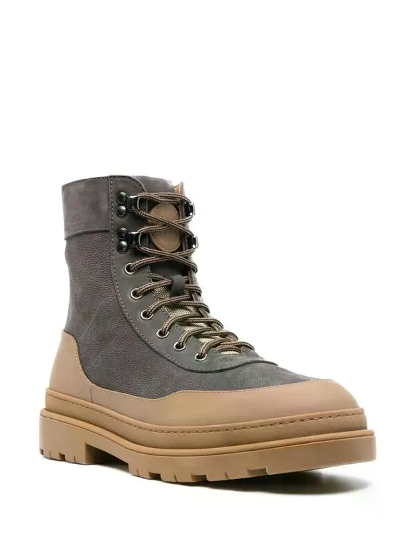 Brunello Cucinelli Lace-up Leather Boots - Grey
