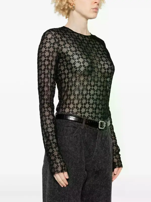 Givenchy Logo-flocked Sheer Long-sleeve Bodysuit