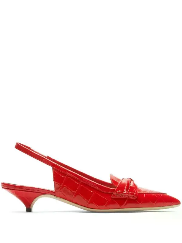 N°21 Calf Leather Embossed Crocodile Effect Bow Slingback Pumps