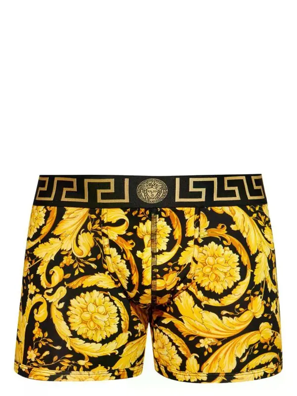 Versace Printed Jacquard Cotton-jersey Long Trunks - Black