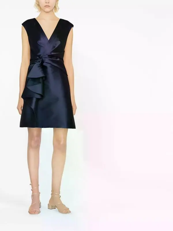 Alberta Ferretti Sleeveless V-neck Dress With Pinched Waist And Ruffled Skirt