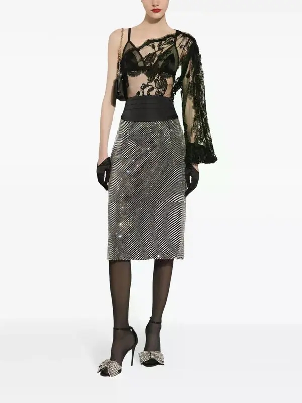 Dolce & Gabbana Crystal-embellished Knee-length Skirt - Silver