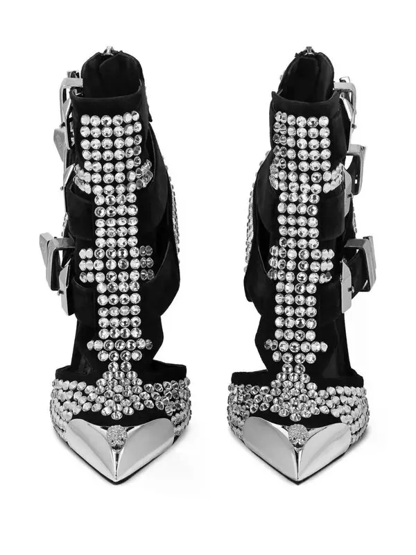 Philipp Plein Suede Crystal-embellished Stiletto Sandals - Silver