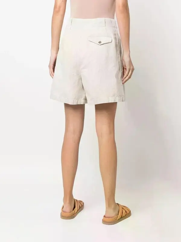 Closed High-waisted Pleated Organic Cotton And Linen Blend Shorts