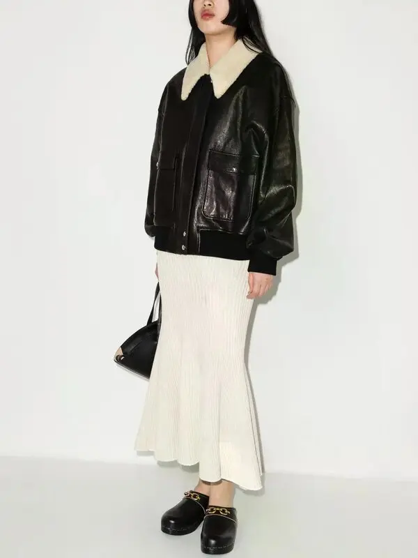 Khaite Shearling-trimmed Leather Bomber Jacket - Black