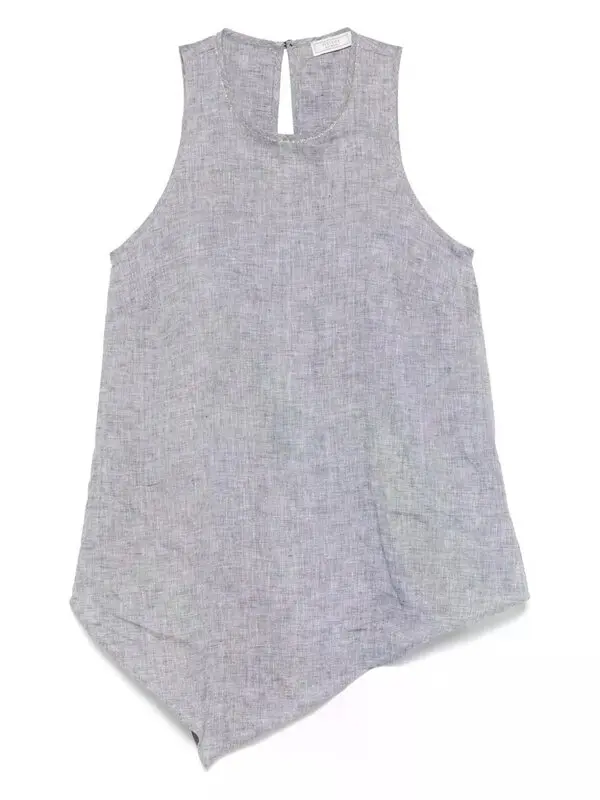 Peserico Sleeveless Linen Asymmetrical Top With Beaded Trim - Grey