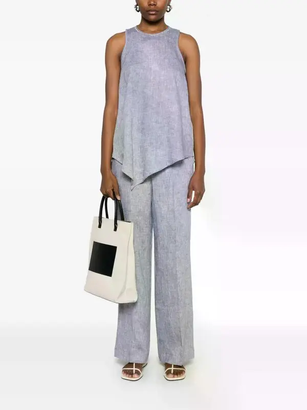 Peserico Sleeveless Linen Asymmetrical Top With Beaded Trim