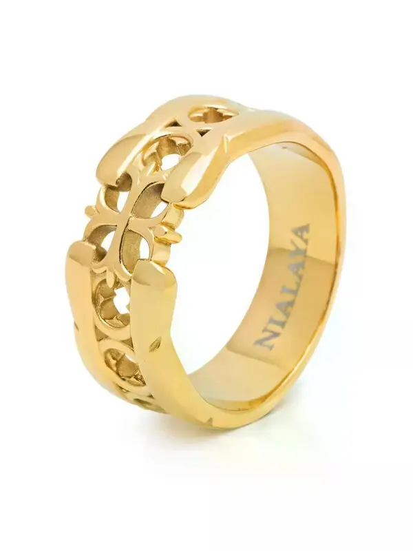 NIALAYA JEWELRY Cross Band Ring In Plated Stainless Steel