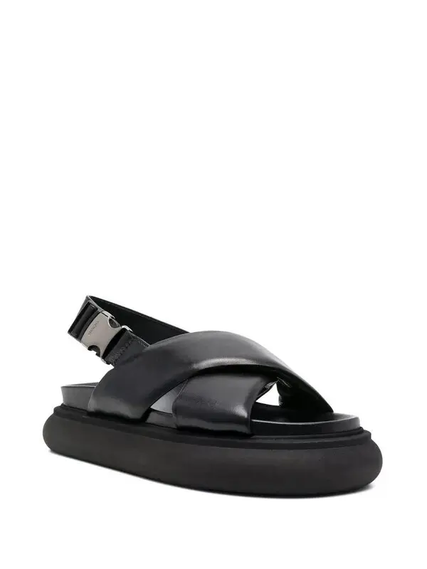 Moncler Leather Crossover Strap Flat Sandals