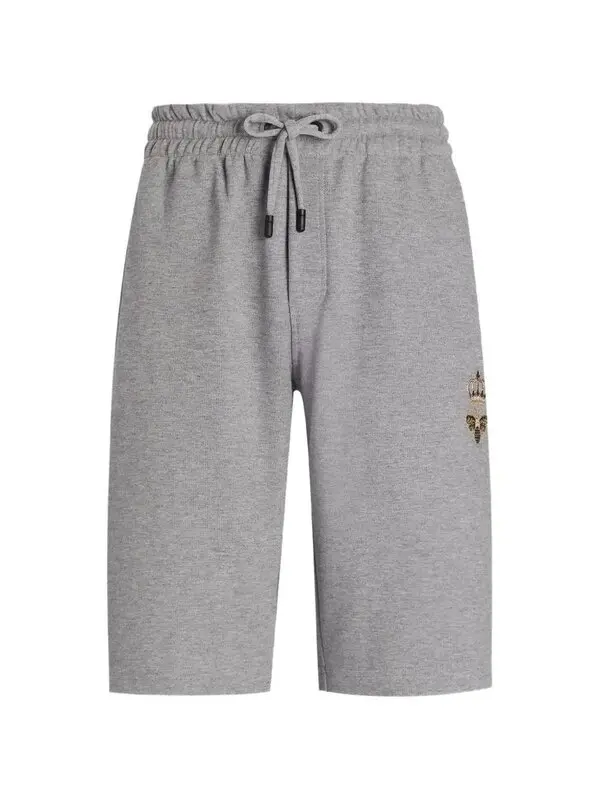 Dolce & Gabbana Cotton-blend Shorts With Embroidered Logo - Grey