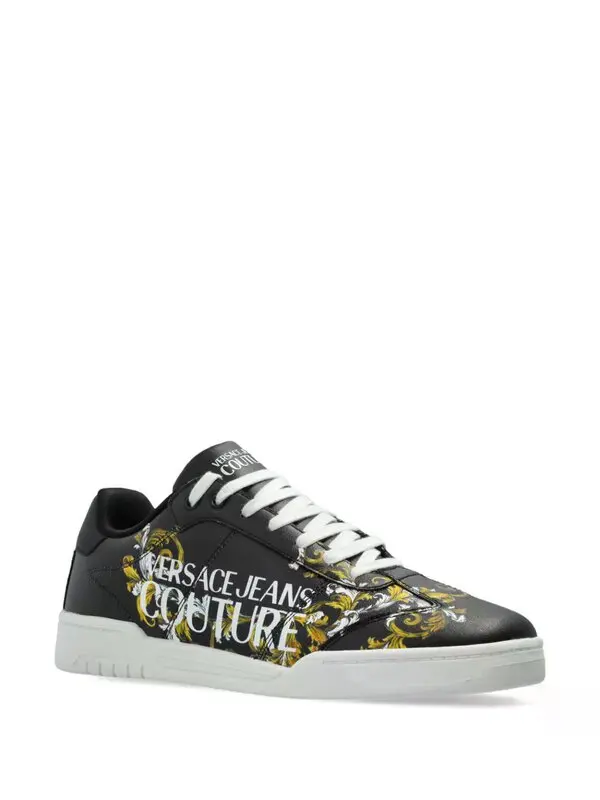 Versace Logo Embroidered Sneakers - Black