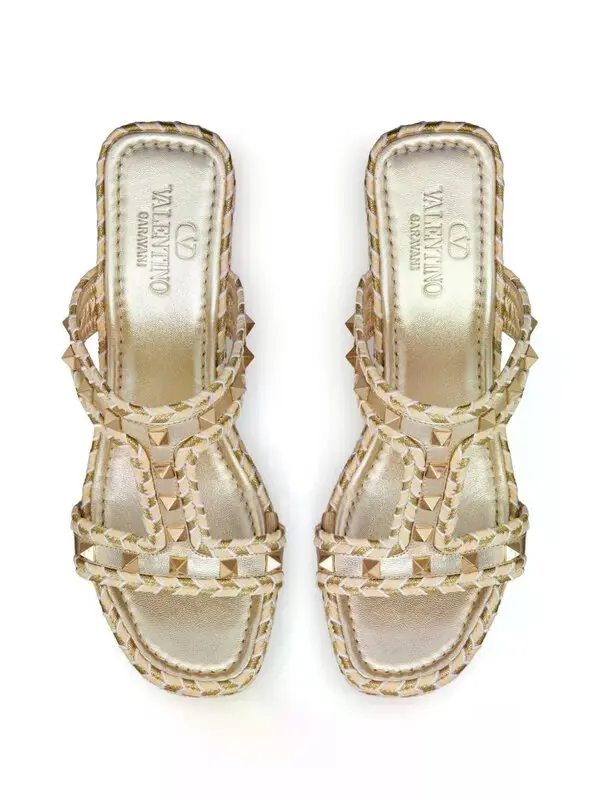 Valentino Garavani Rockstud Laminated Nappa Wedge Sandals 90mm