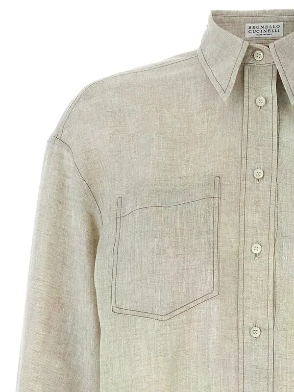 Brunello Cucinelli Linen Shirt With Buttoned Cuffs And Patch Pockets