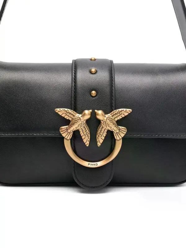 Pinko Mini Love One Slouchy Leather Shoulder Bag - Black