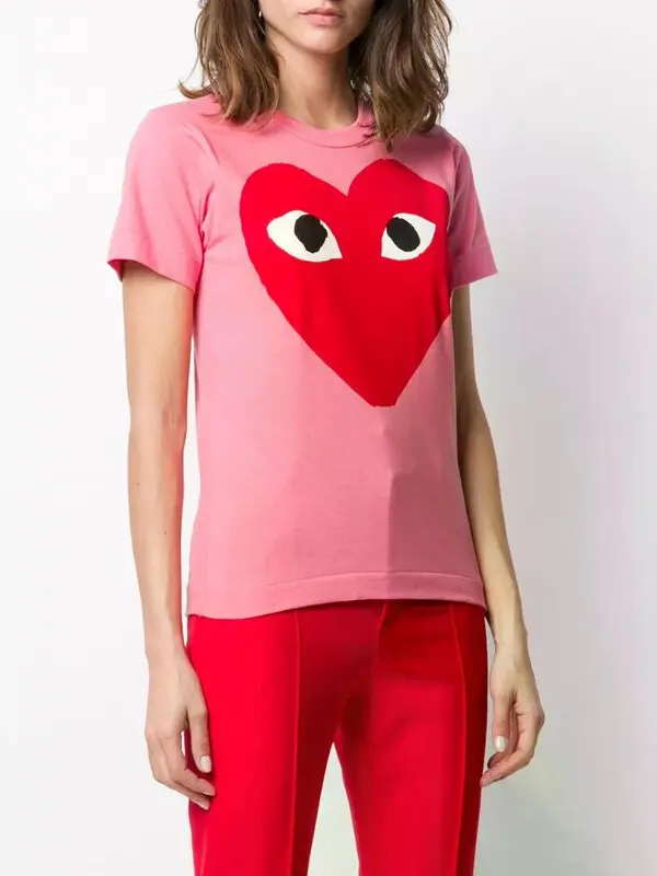 Play Comme Des Garcon Heart Print Round Neck T-shirt