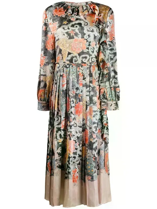 Valentino Garavani Oriental Print Satin Dress - Neutrals