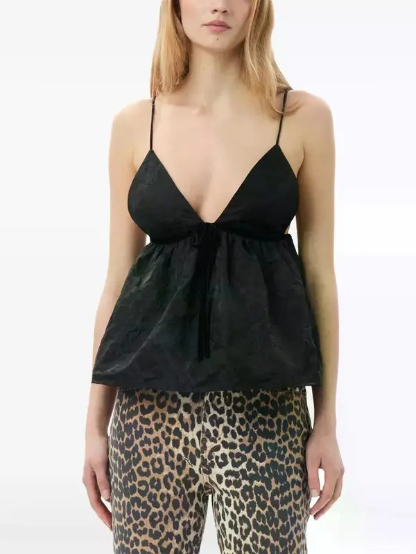 GANNI Floral-jacquard Flared Tank Top
