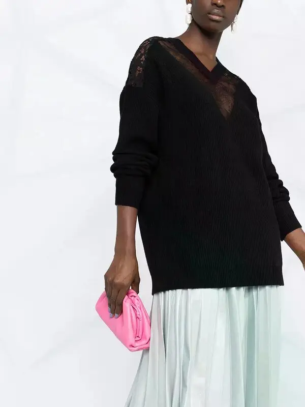 Valentino Garavani Lace-embellished V-neck Jumper