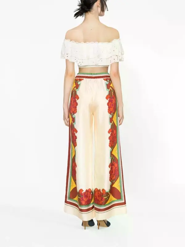 La DoubleJ Floral Print Palazzo Trousers - Neutrals