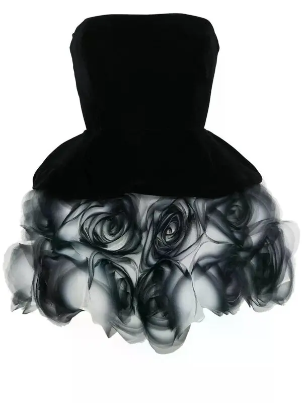 ANA RADU Strapless Floral Appliqué Minidress - Black