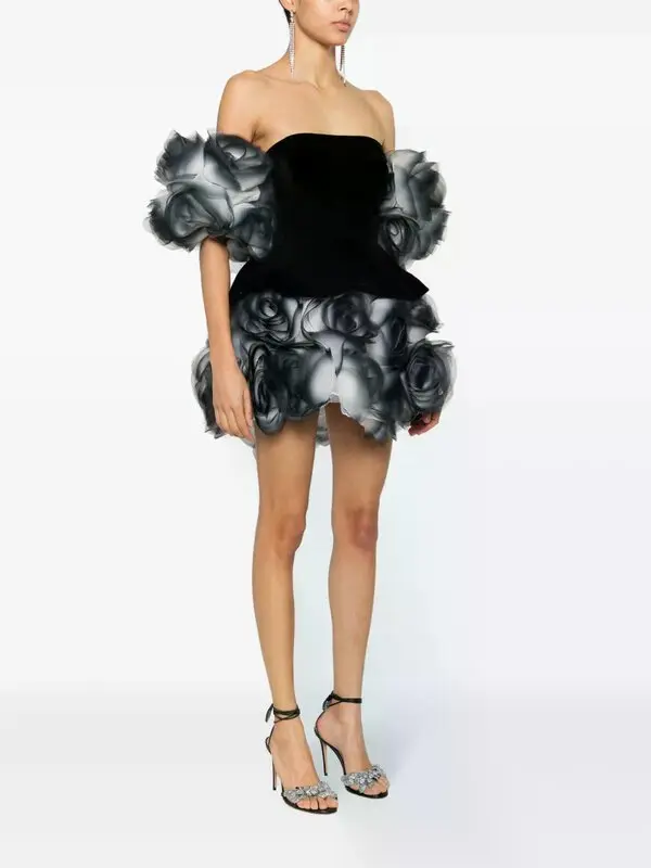 ANA RADU Strapless Floral Appliqué Minidress - Black
