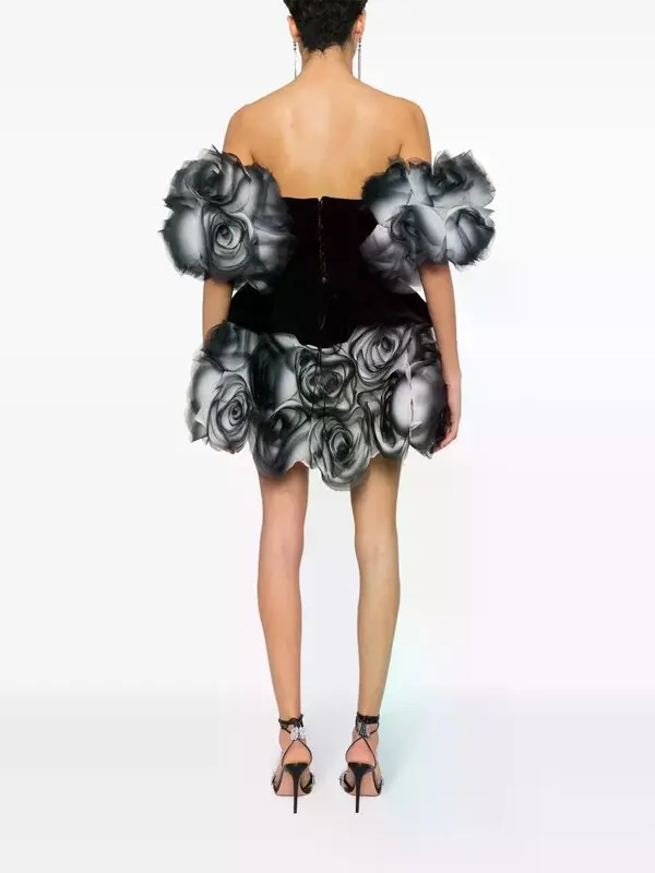 ANA RADU Strapless Floral Appliqué Minidress - Black