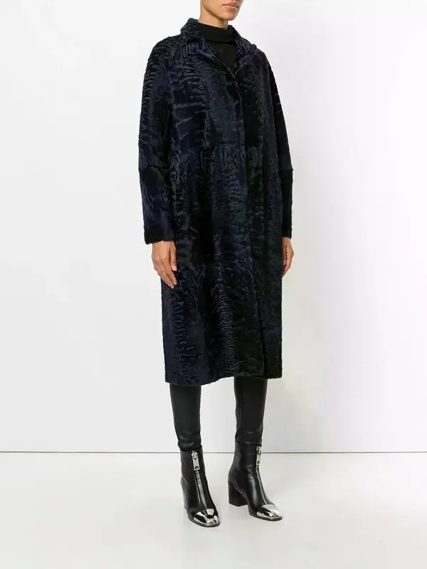 LISKA Textured Lamb Fur Single-breasted Coat