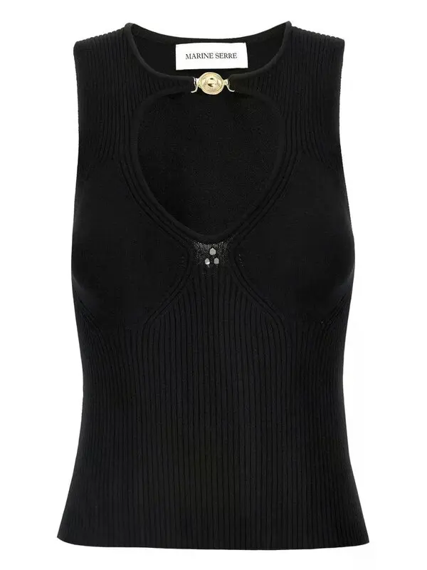 MARINE SERRE Ribbed Knit Cut-out Tank Top - Black