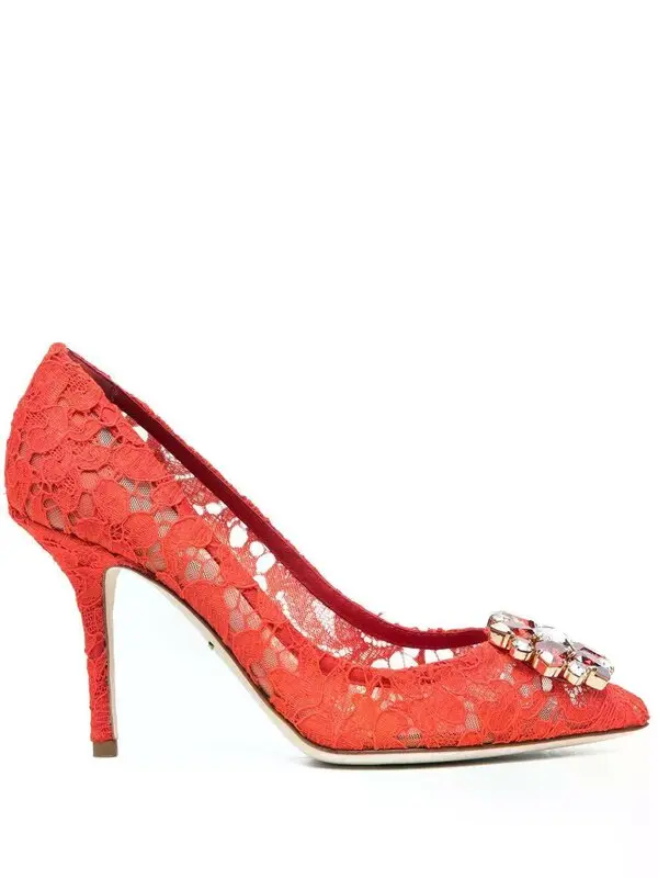 Dolce & Gabbana Lace Embellished Stiletto Pumps - Red