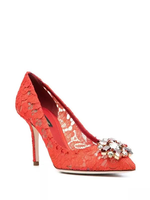 Dolce & Gabbana Lace Embellished Stiletto Pumps - Red