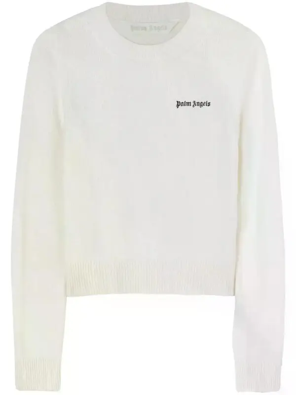 Palm Angels Logo Embroidered Crew Neck Jumper - White