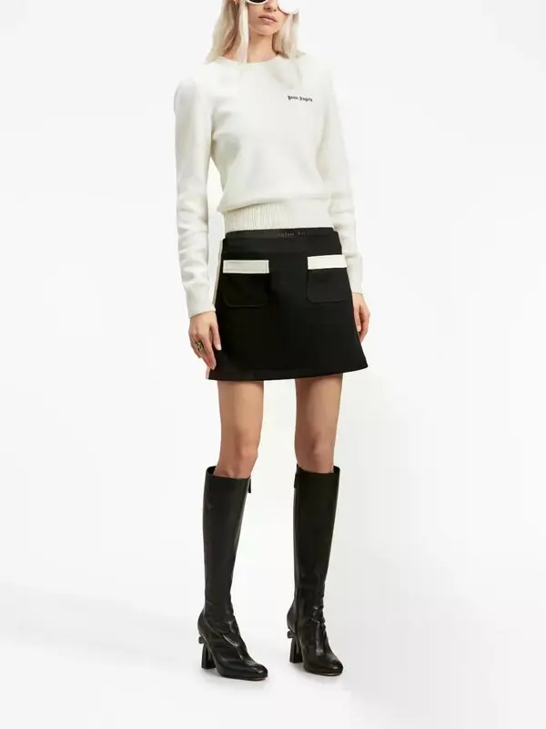 Palm Angels Logo Embroidered Crew Neck Jumper - White