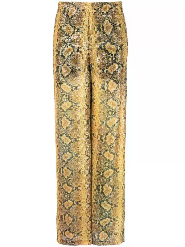 Gcds Sequin Embellished Snakeskin Print Wide Leg Trousers - Yellow