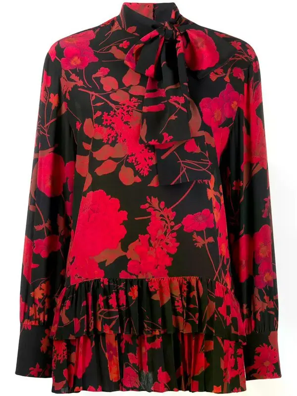 Valentino Garavani Floral Print Silk Blouse - Black