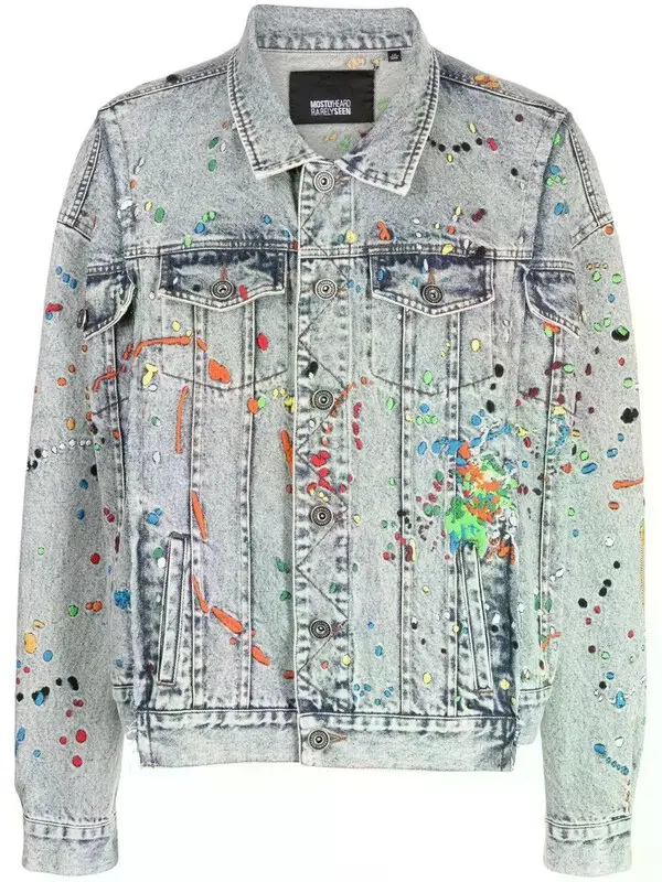 MOSTLY HEARD RARELY SEEN Paint-embroidered Denim Jacket - Blue