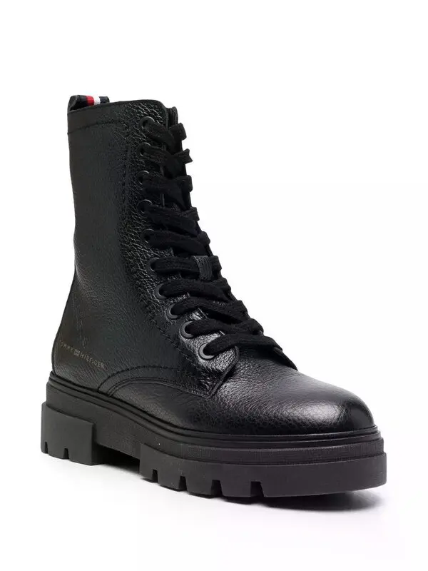 Tommy Hilfiger Chunky Lace-up Leather Ankle Boots - Black