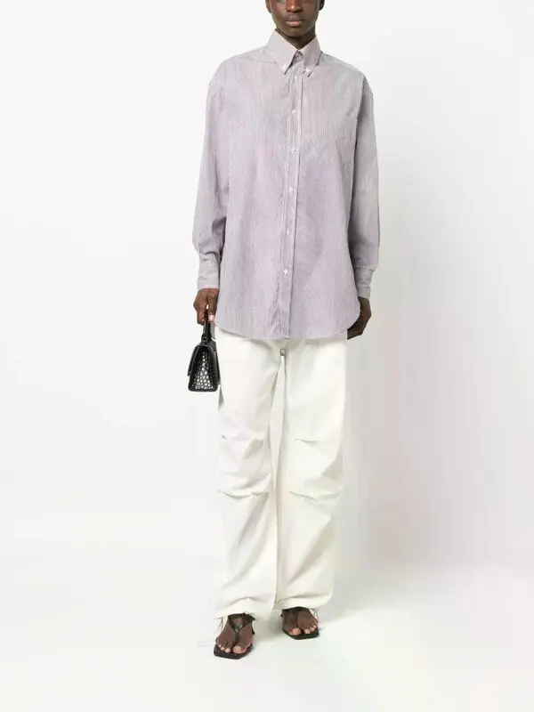 BLANCA VITA Striped Cotton Shirt - Brown