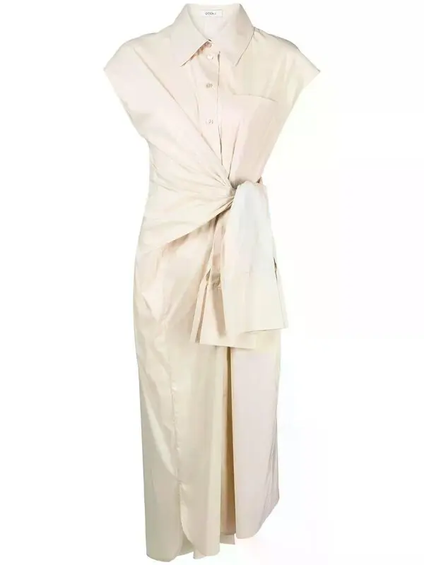 Goen.j Tied-waist Midi Shirt Dress In Sand Beige - Neutrals