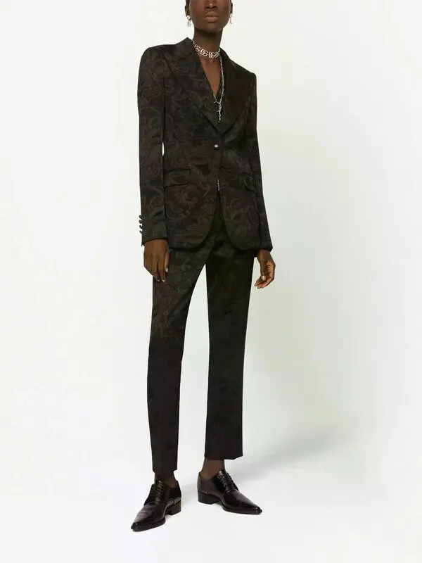 Dolce & Gabbana Floral-jacquard Tapered-leg Trousers - Black
