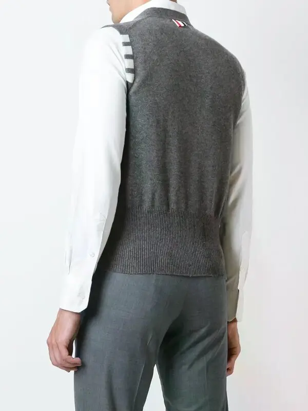 Thom Browne Sleeveless Buttoned Cardigan With Ribbed Detailing