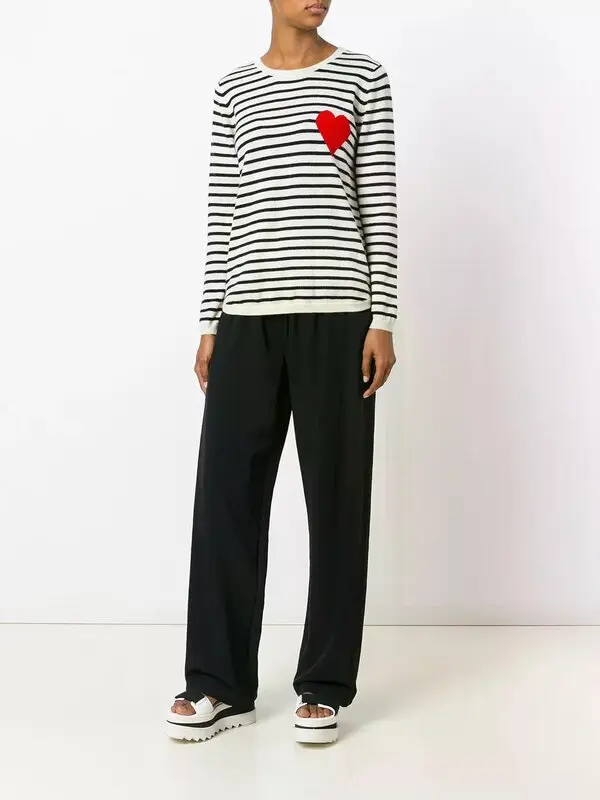 Chinti & Parker Breton Stripe Heart Jumper - Neutrals