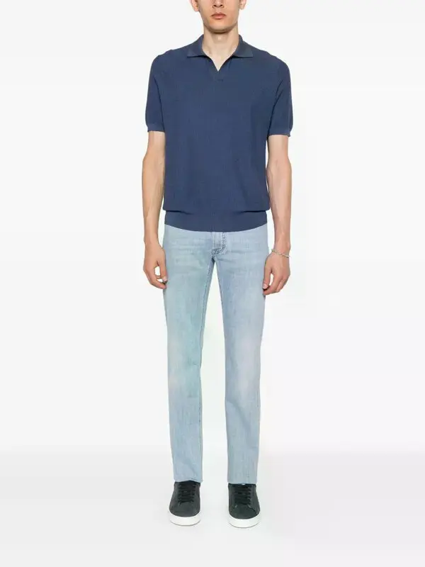 Tagliatore Paco Split-neck Polo Shirt - Blue