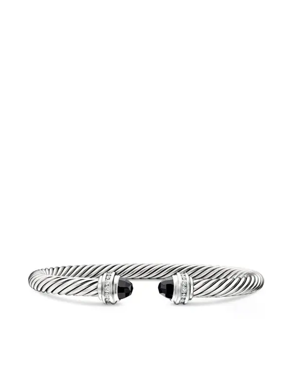 David Yurman Sterling Cable Onyx Diamond Bracelet - Silver
