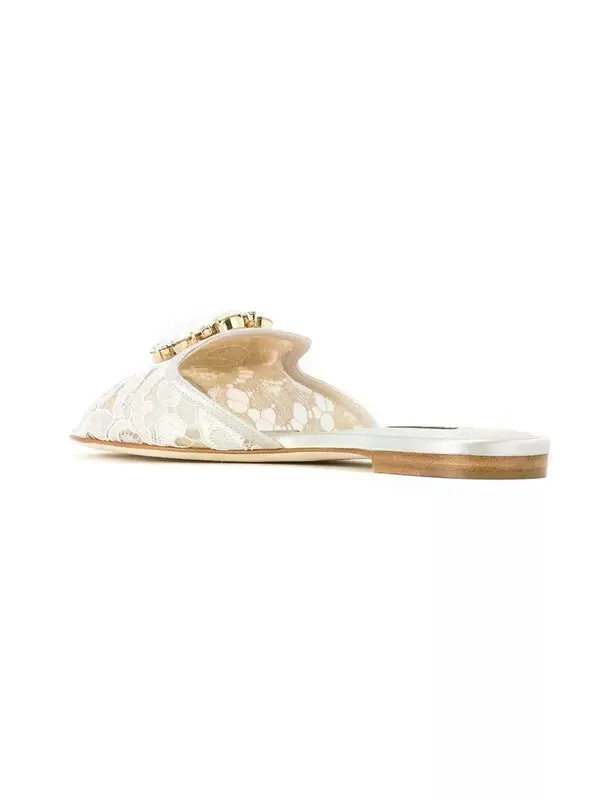 Dolce & Gabbana Bianca Rainbow Lace Brooch-detail Sandals - Metallic