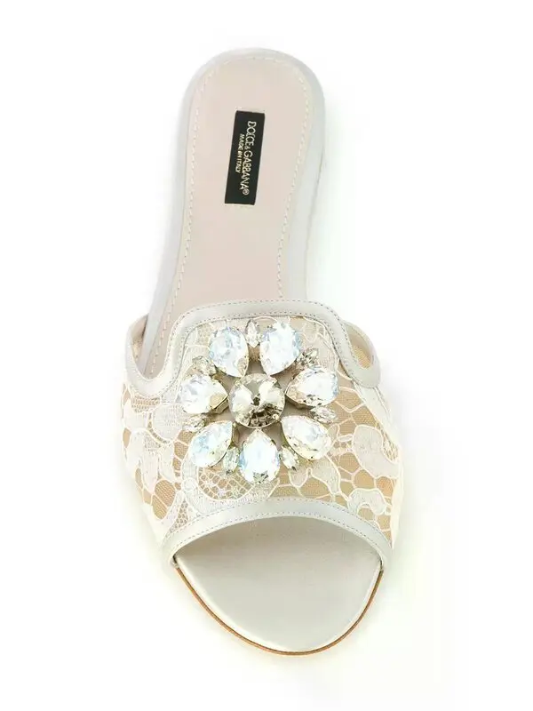 Dolce & Gabbana Bianca Rainbow Lace Brooch-detail Sandals - Metallic