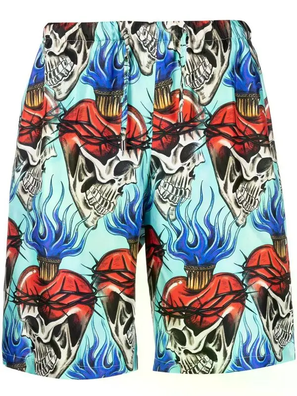 Philipp Plein Love Tattoo Silk Shorts - Blue